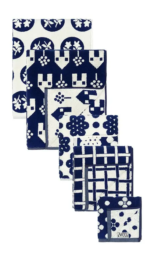 DUSEN DUSEN Navy Pattern Towels Bundle Of 5 In Navy