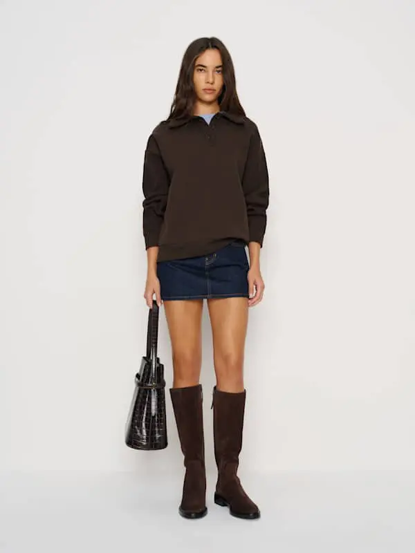 REFORMATION Nico Classic Polo Sweatshirt - Brown