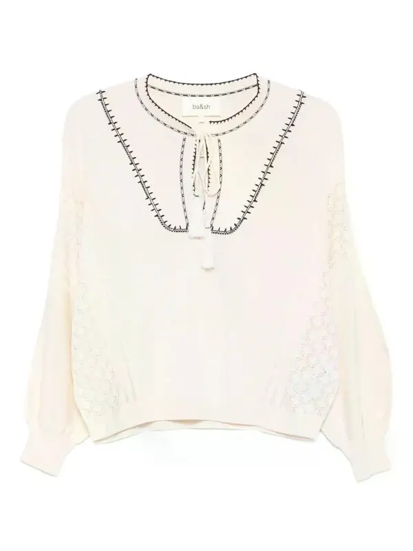 Ba&sh Embroidered Tassel-neck Top