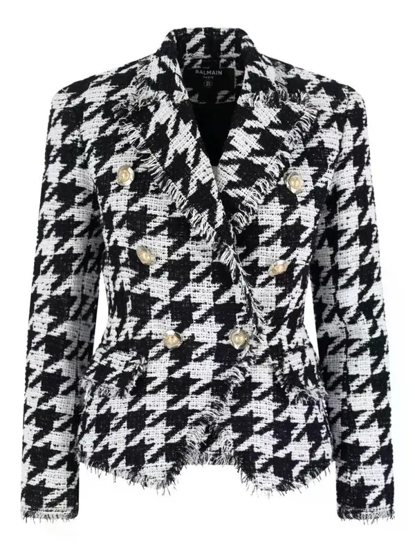 Balmain Houndstooth Blazer With Frayed Edges