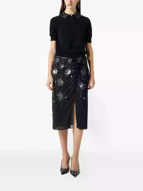 Blumarine Embroidered-sequin Wrap Mid-length Skirt