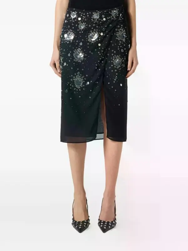 Blumarine Embroidered-sequin Wrap Mid-length Skirt