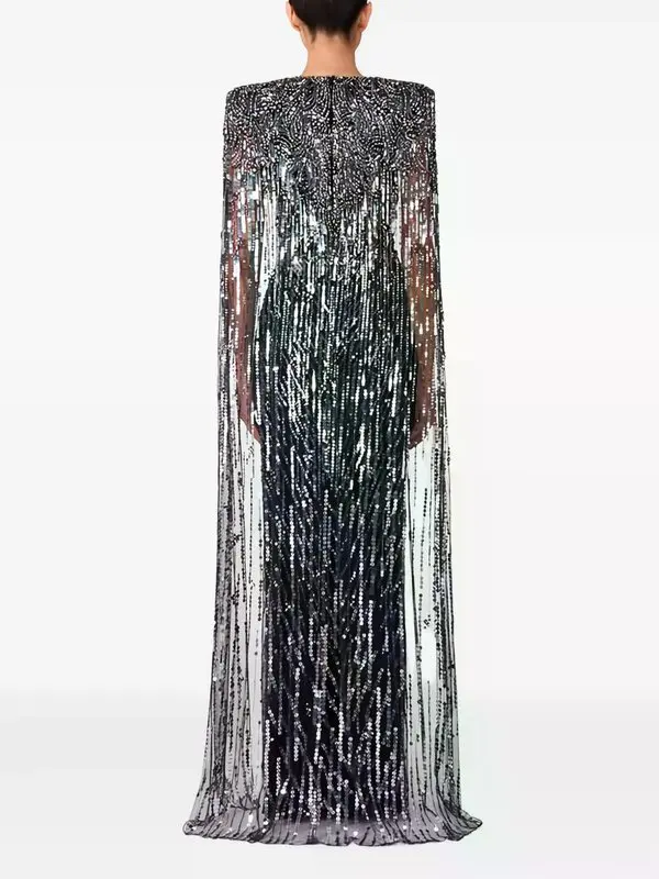 Jenny Packham Sequin-embellished Cape Maxi Dress - Black