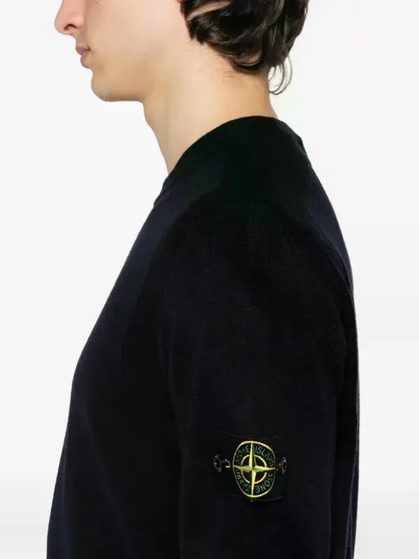 Stone Island Crew-neck Sweater With Logo Patch - Blue