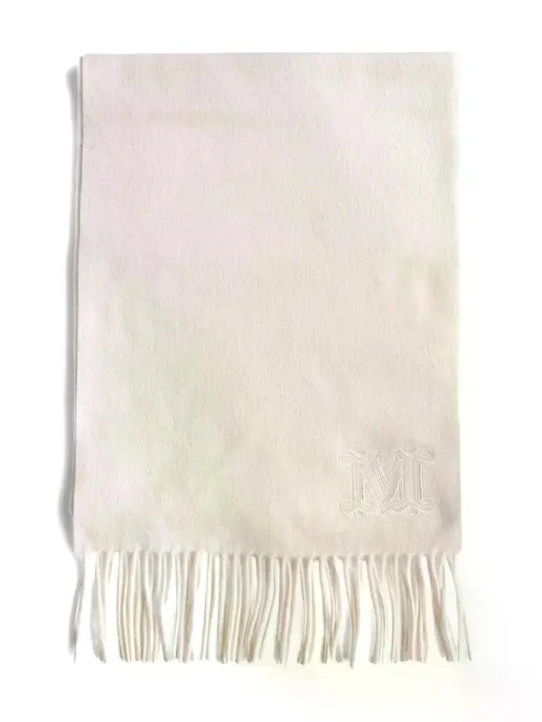 Max Mara Embroidered-logo Fringe Scarf - Neutrals