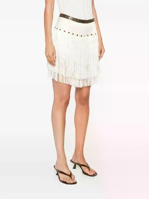 BODE Raffle Beaded Fringe Mini Skirt - Neutrals