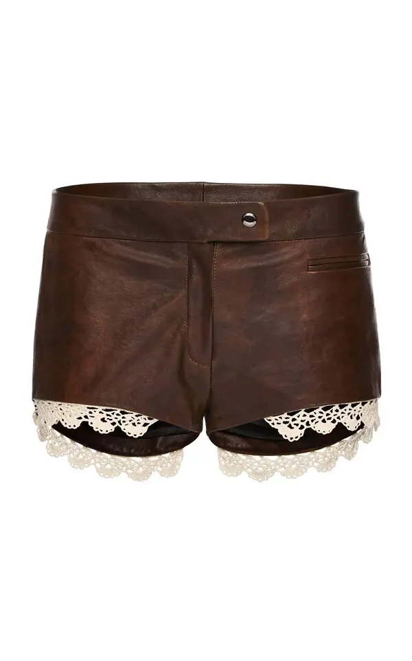 Magda Butrym Lace-trimmed Leather Shorts - Brown