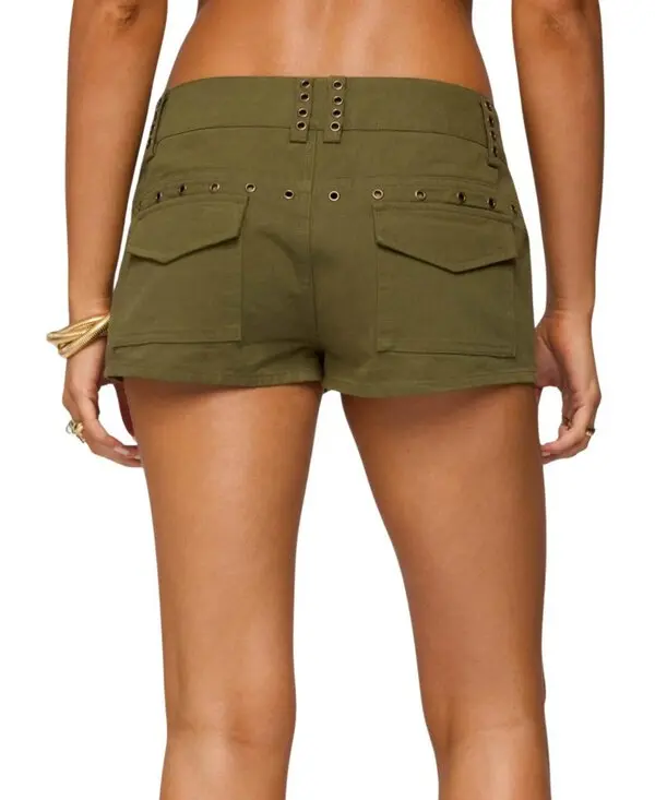 EDIKTED Hazen Grommet Low Rise Shorts - Olive-washed