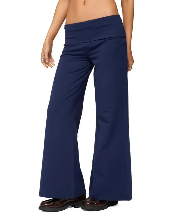 EDIKTED Wide Leg Fold Over Pants - Navy