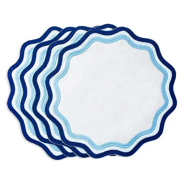 MISETTE Colorblock Embroidered Linen Placemats, Set Of 4 - Blue
