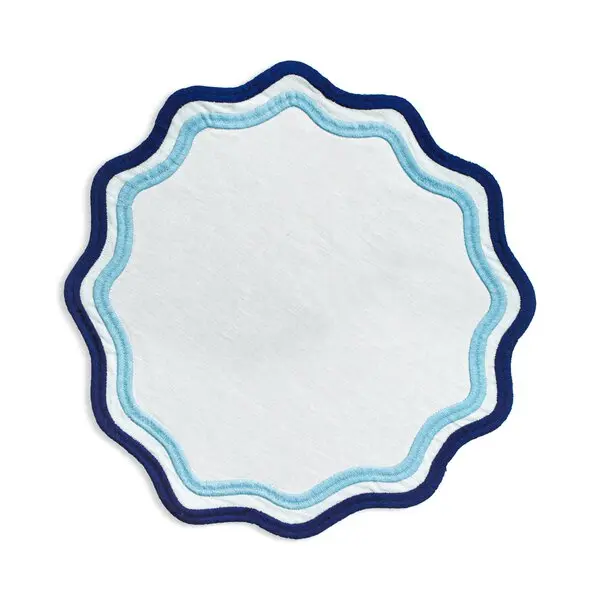 MISETTE Colorblock Embroidered Linen Placemats, Set Of 4 - Blue