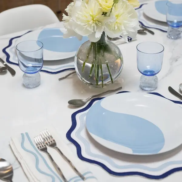 MISETTE Colorblock Embroidered Linen Placemats, Set Of 4 - Blue
