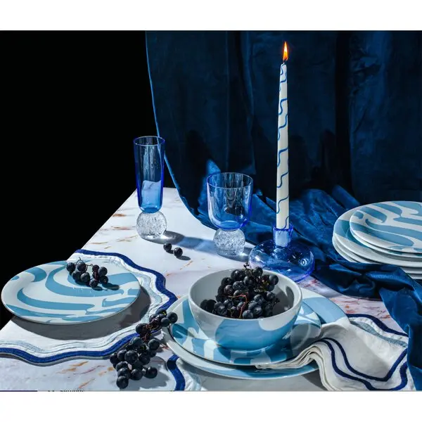 MISETTE Colorblock Embroidered Linen Placemats, Set Of 4 - Blue