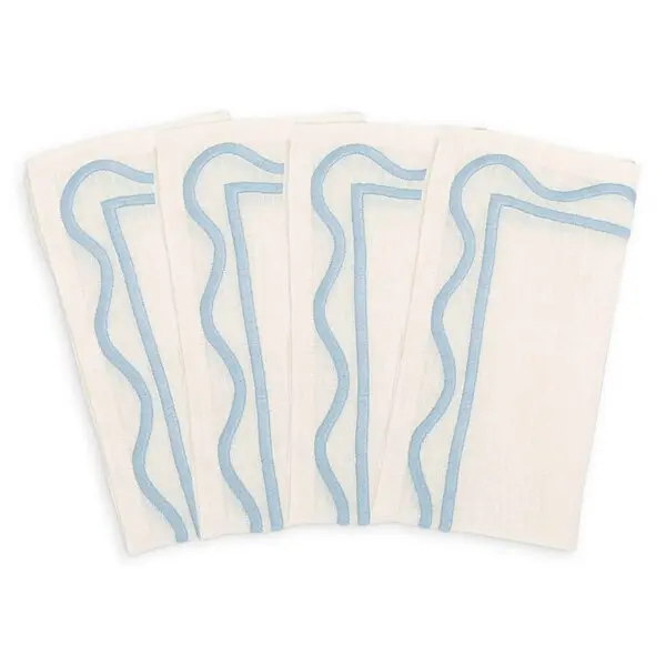 MISETTE Colorblock Embroidered Linen Napkins, Set Of 4 - Blue