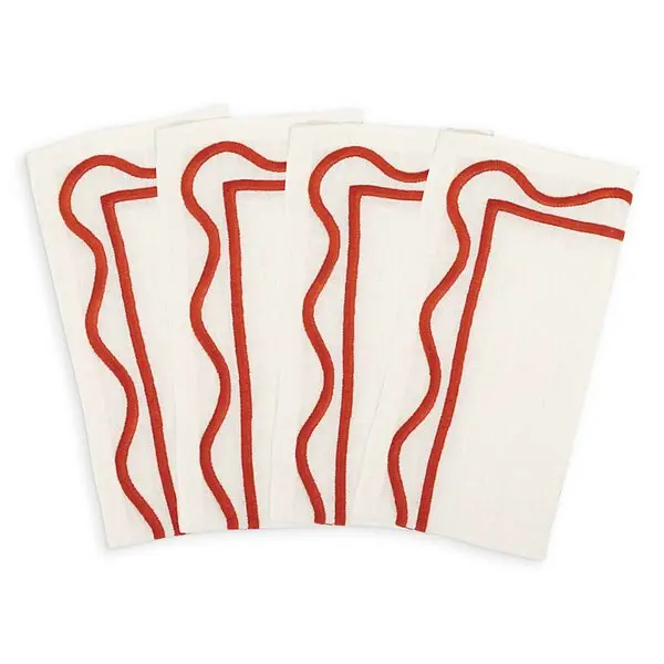 MISETTE Colorblock Embroidered Linen Napkins, Set Of 4 - Rust