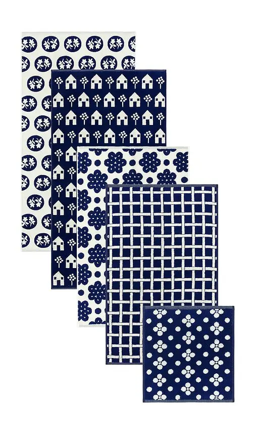 DUSEN DUSEN Pattern Towels Bundle Of 5 - Navy