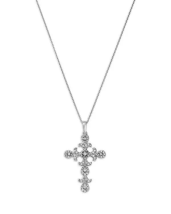 Bloomingdale'S Diamond Cross Pendant Necklace In 14k Gold - White