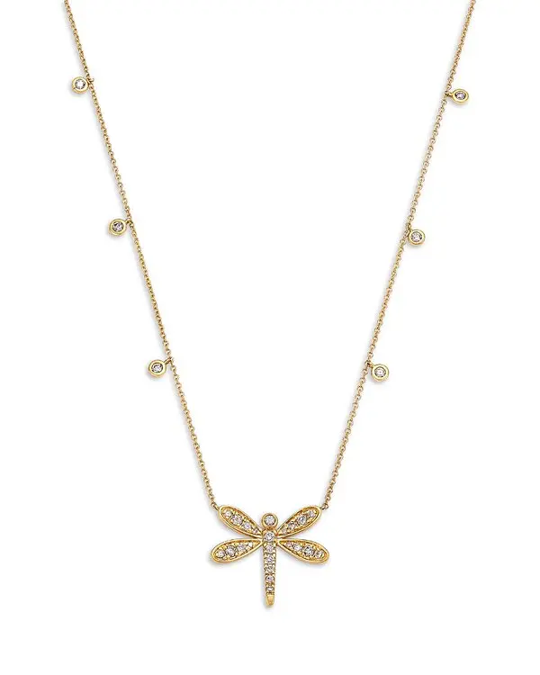 Bloomingdale'S Diamond And 14k Yellow Dragonfly Pendant Necklace - Gold