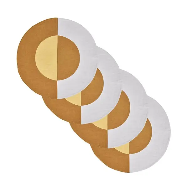 MISETTE Bauhaus Embroidered Linen Round Placemats, Set Of 4 - Amber