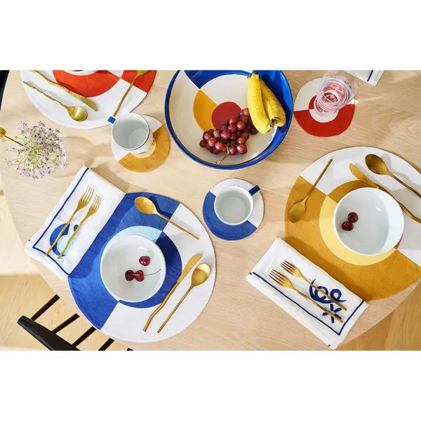 MISETTE Bauhaus Embroidered Linen Round Placemats, Set Of 4 - Amber