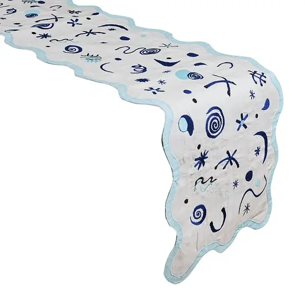 MISETTE Celestial Linen Embroidered Runner - Blue