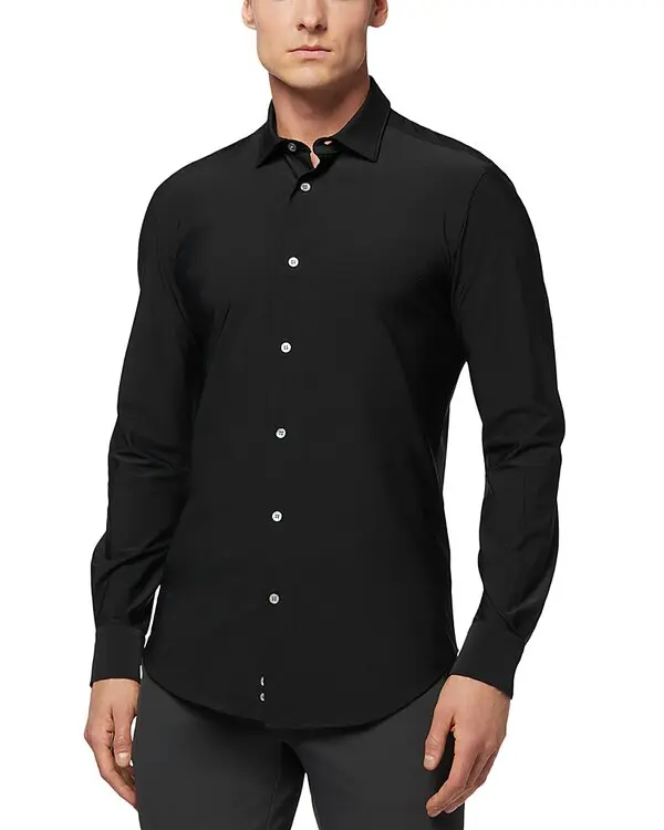 Boggi Milano Slim Fit Stretch Button Front Shirt - Black