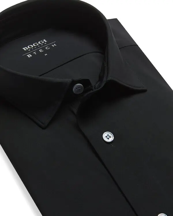 Boggi Milano Slim Fit Stretch Button Front Shirt - Black