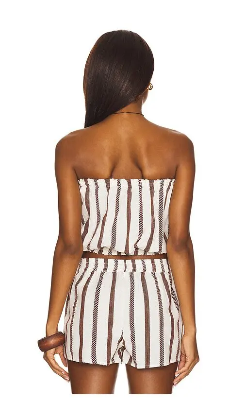 BOBI Strapless Striped Linen Blend Crop Top