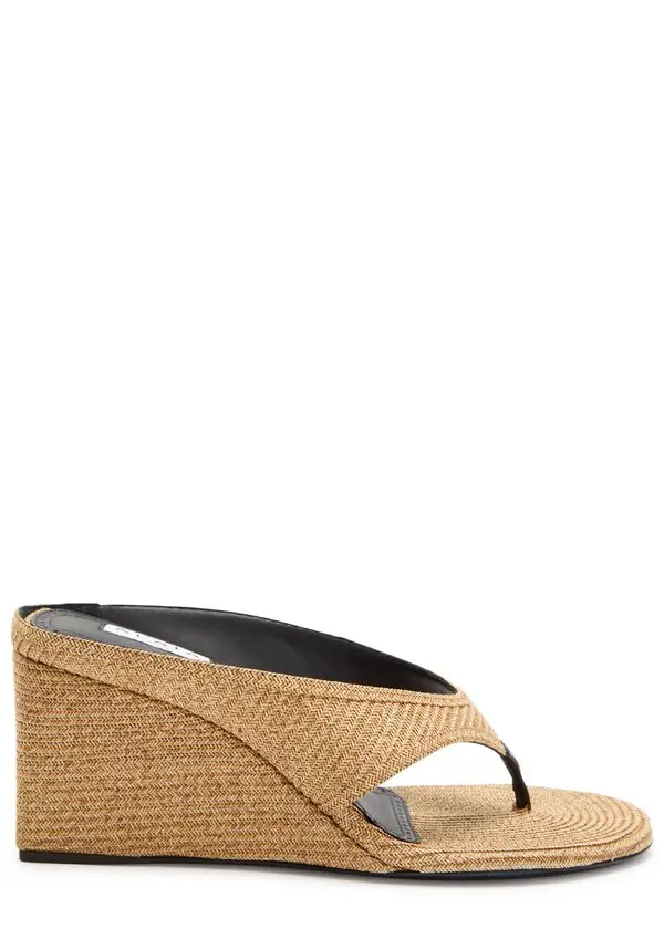 Alaïa Cube 75 Raffia Thong Wedge Mules
