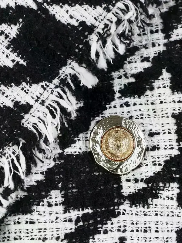 Balmain Houndstooth-pattern Fringed Blazer