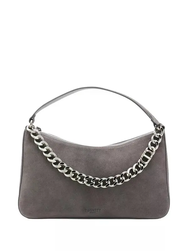 TWINSET Liliane Chain-embellished Suede Shoulder Bag - Grey