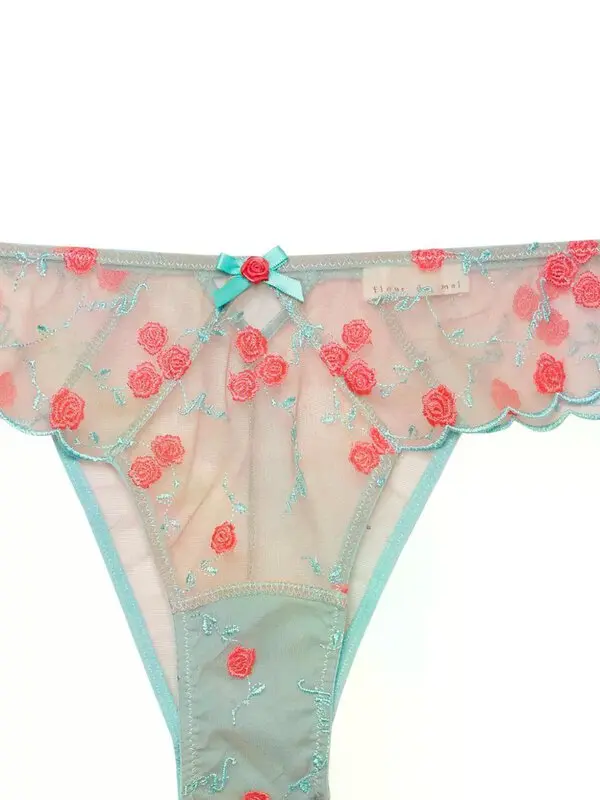 FLEUR DU MAL Rose And Vine Embroidered Cheeky Briefs