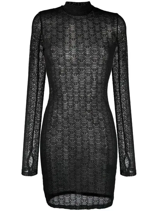 Philipp Plein Monogram Tulle Mini Dress - Black