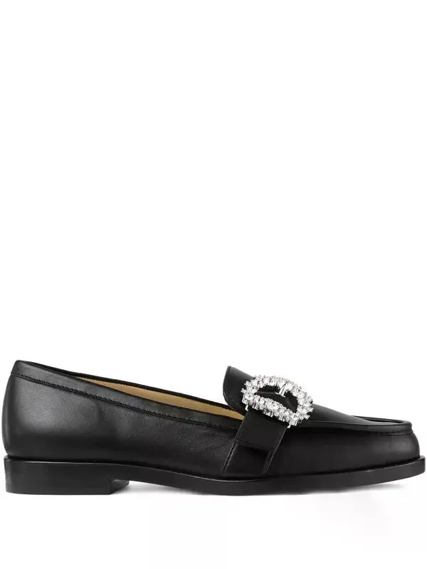 JIMMY CHOO Crystal-embellished Buckle Loafers - Black