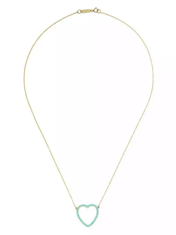 JENNIFER MEYER 18kt Yellow Gold Turquoise Open Heart Pendant Necklace - Black
