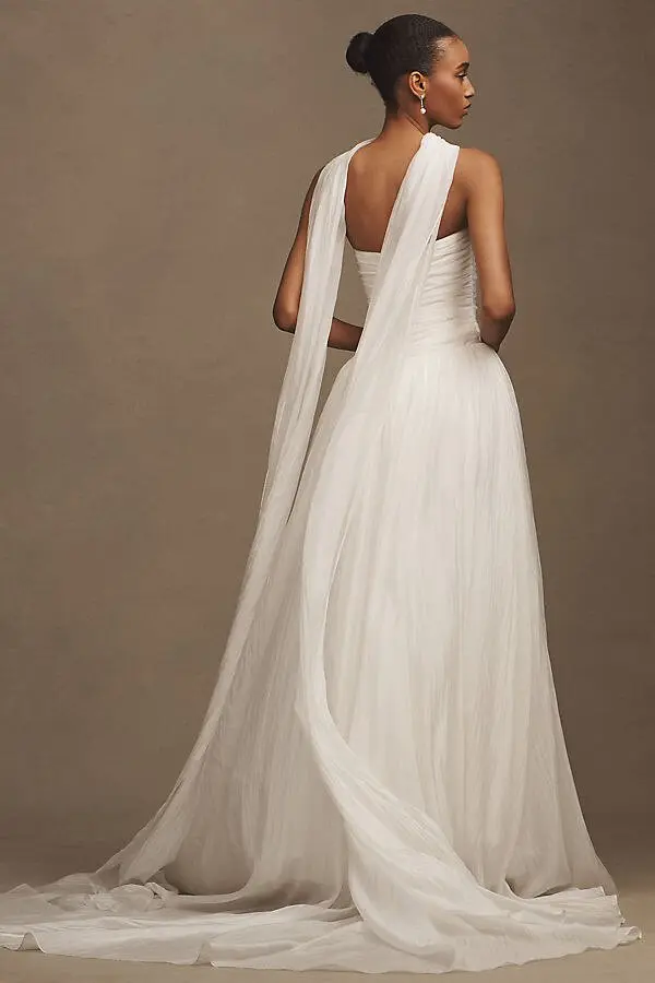 Jenny Yoo Penelope Chiffon Strapless Wedding Gown