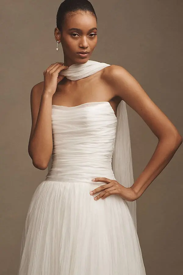 Jenny Yoo Penelope Chiffon Strapless Wedding Gown - Ivory | Editorialist