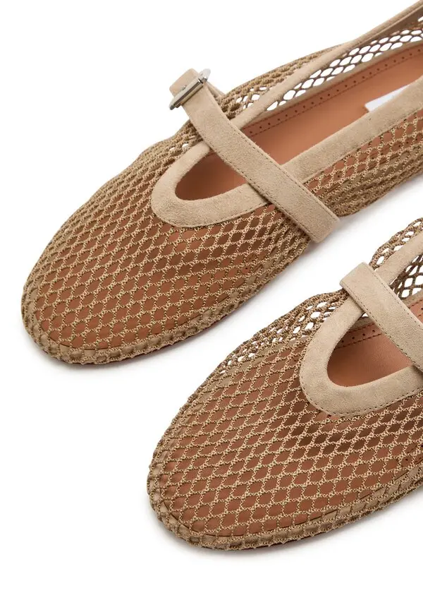 Alaïa Mesh Ballet Flats With Buckled Strap - Grey