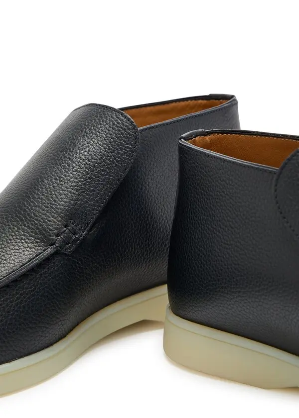 AURELIEN City Grained Leather Loafers - Navy