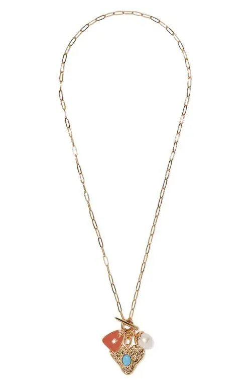 LIZZIE FORTUNATO Treasure Heart Charm Pendant Necklace - Gold Multi