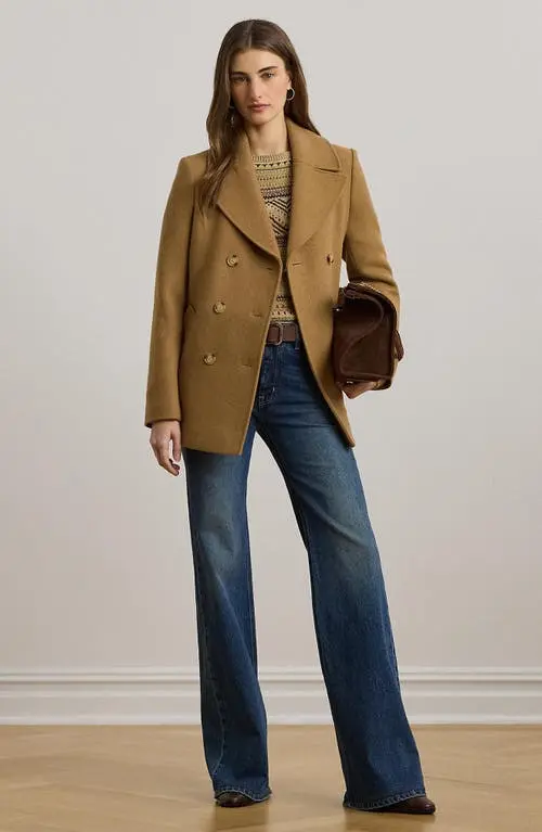 Ralph Lauren Wool Blend Twill Pea Coat - Camel