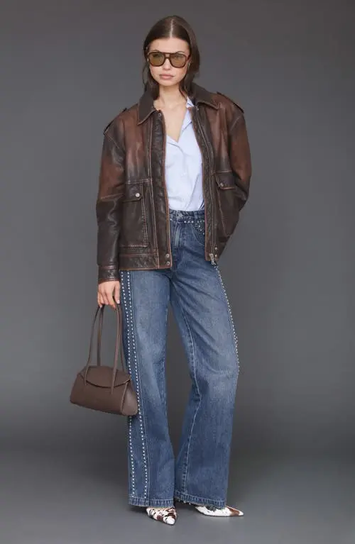Avec Les Filles Leather Bomber Jacket - Burnished Brown