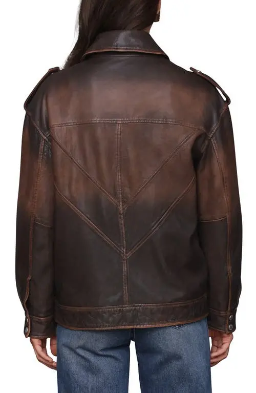 Avec Les Filles Leather Bomber Jacket - Burnished Brown