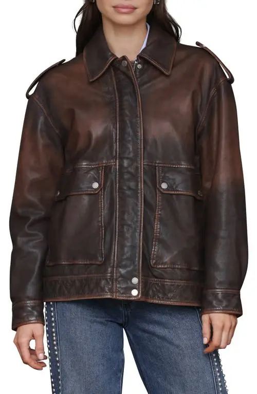 Avec Les Filles Leather Bomber Jacket - Burnished Brown