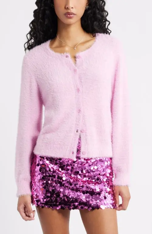 Bp. Fuzzy Scoop Neck Cardigan - Pink Flower