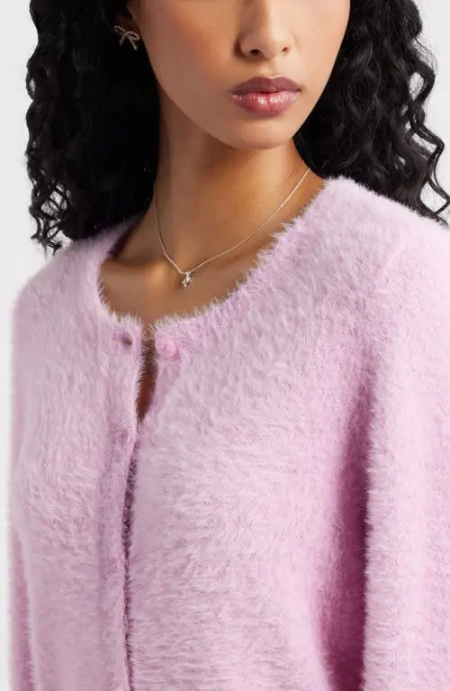 Bp. Fuzzy Scoop Neck Cardigan - Pink Flower