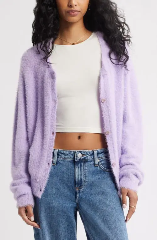 Bp. Fuzzy Scoop Neck Cardigan - Purple Feminine