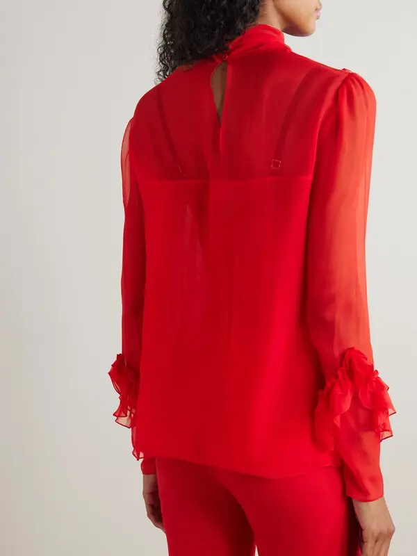 Carolina Herrera Tie-neck Ruffled Silk-chiffon Blouse