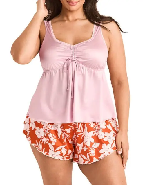 ADORE ME Lavern Pajama Tank Top & Shorts Set - Floral Orange