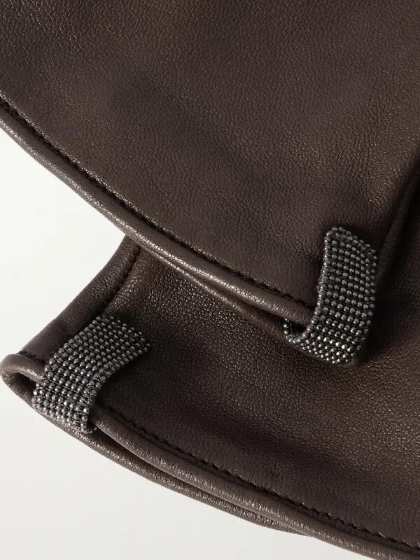 Brunello Cucinelli Bead-embellished Leather Gloves - Brown
